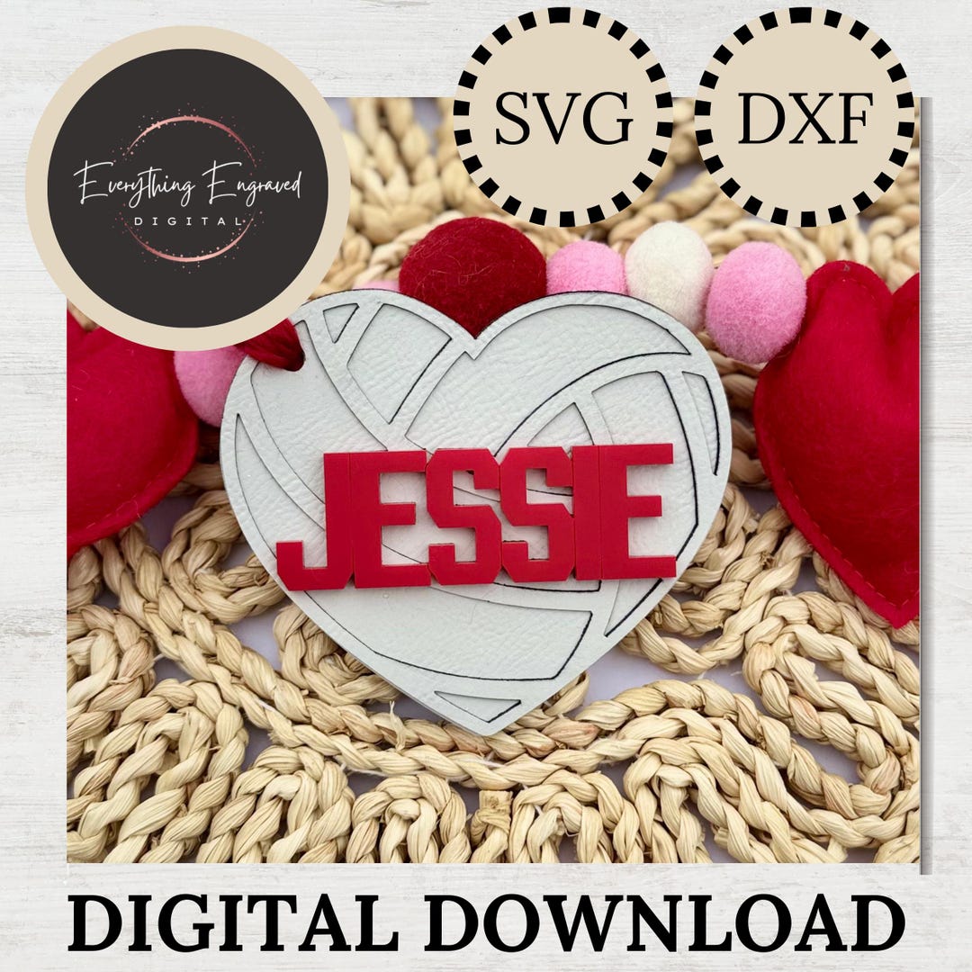 Volleyball Heart SVG, DXF | Valentine Gift Tag, Kids Name Tag (digital ...