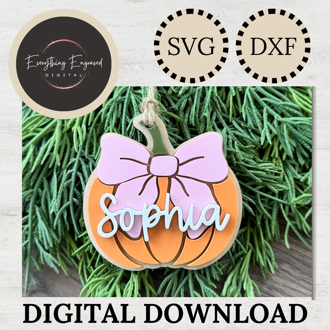 Pumpkin Bow Name Tag SVG DXF | Digital Download | Gift for Kids ...
