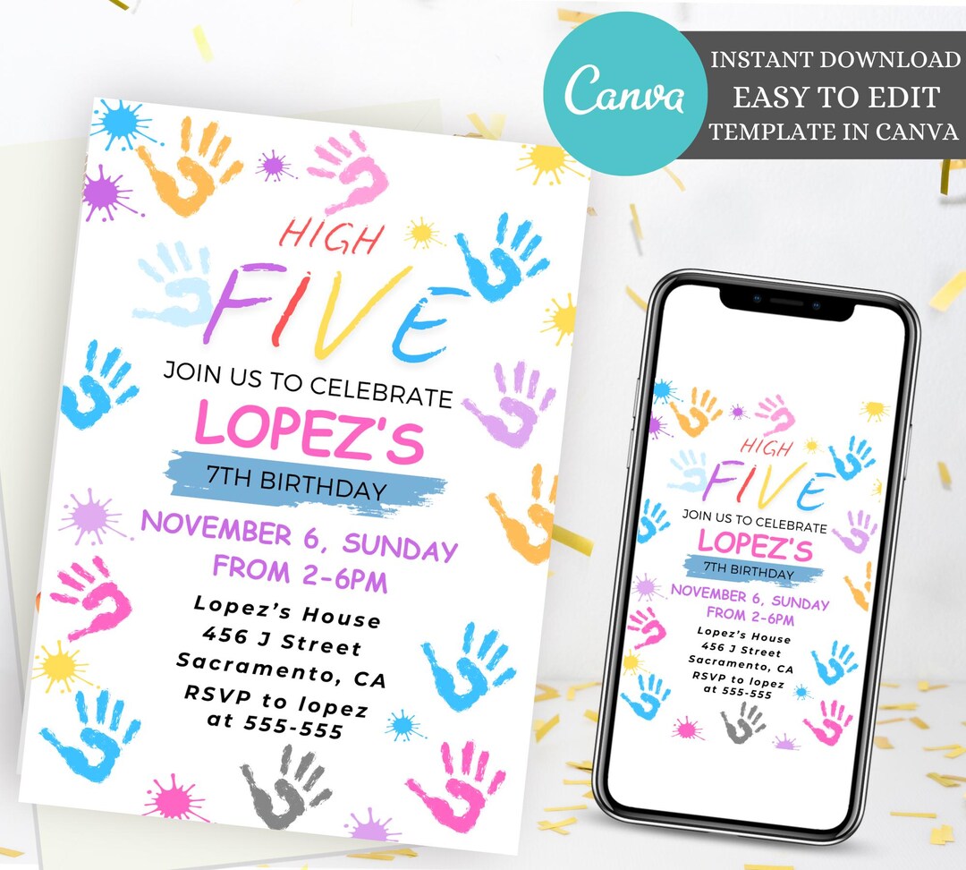 Editable High Five Birthday Invitation, Hi Five Invitation, Boys 5th ...