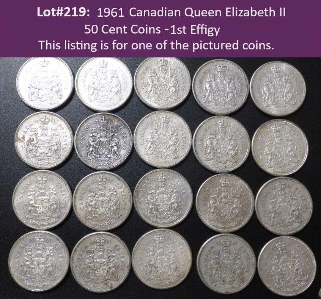 Lot#219: Canadian 1961 Queen Elizabeth II 50 Cent Coins - 1st Effigy ...