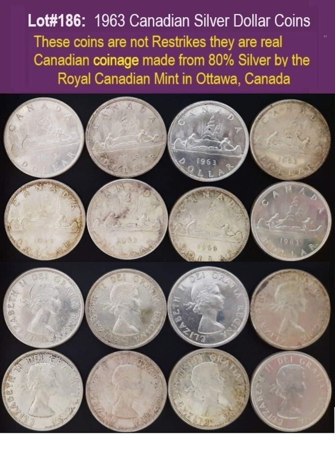 Lot186: 1963 Authentic Canadian Silver Dollar Coins Listing is for One ...