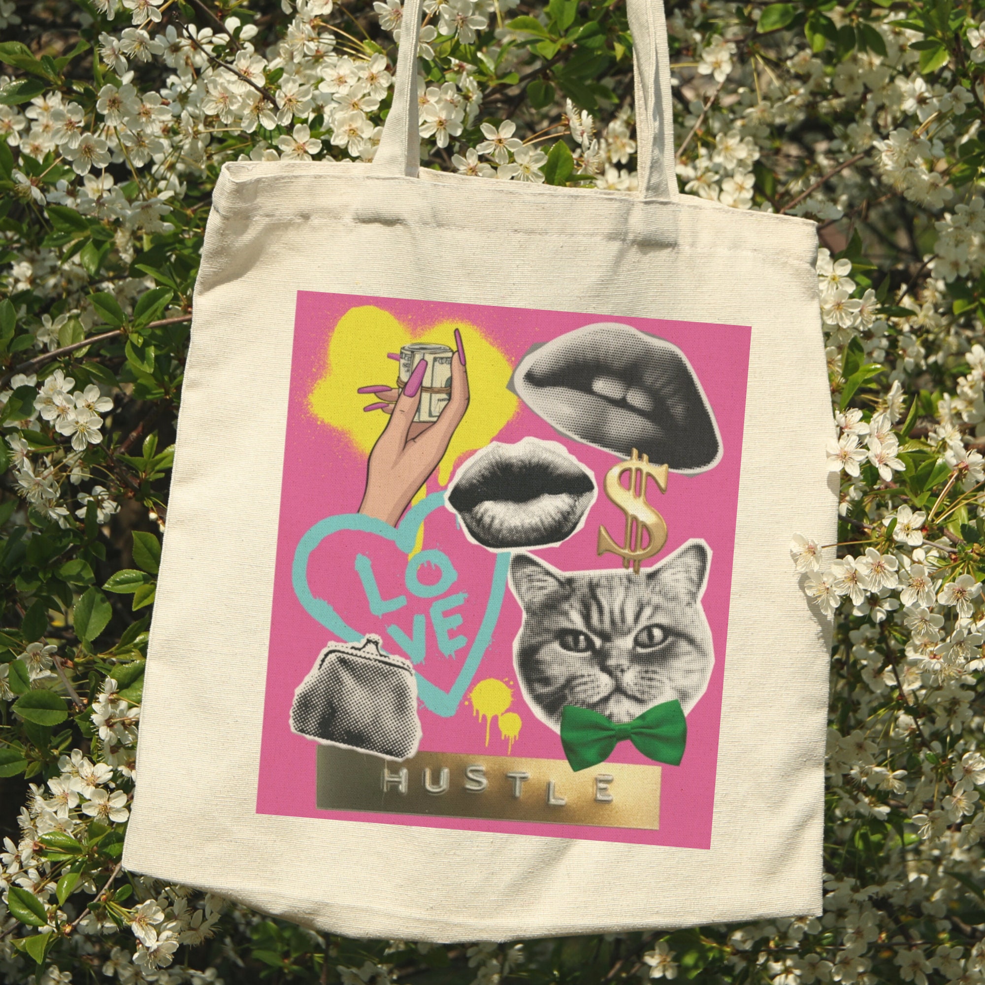 Pop Art Love Hustle Canvas Tote Bag Cat Mom Gifts Cat Lover Gifts - Etsy