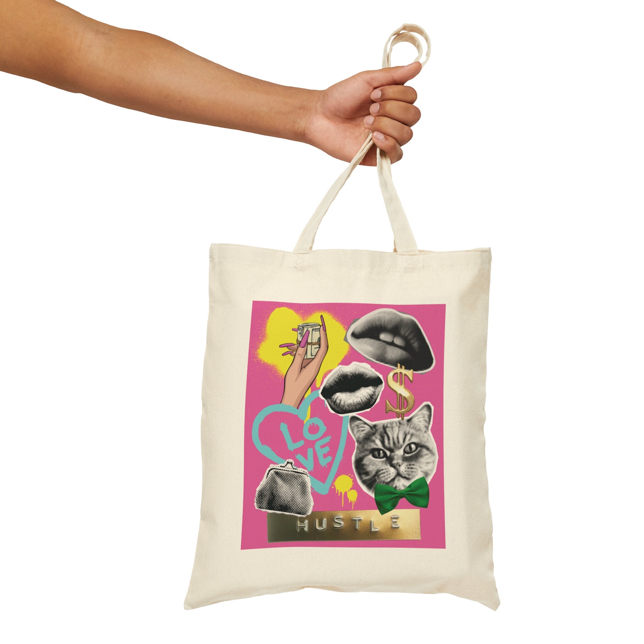 Pop Art Love Hustle Canvas Tote Bag Cat Mom Gifts Cat Lover Gifts - Etsy