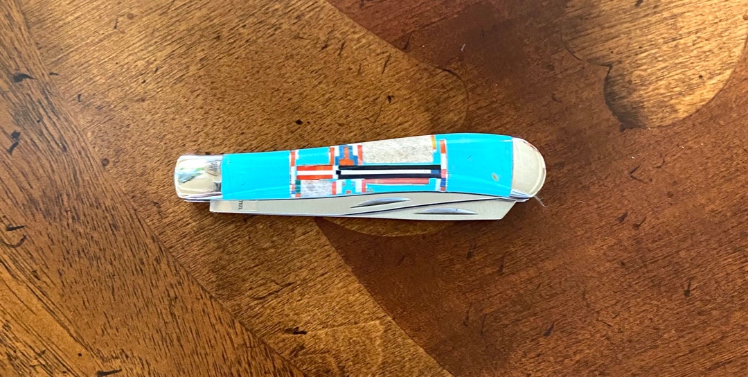 Southwestern Inlay Knife - Double Blade Inlay Turquoise Knife With ...