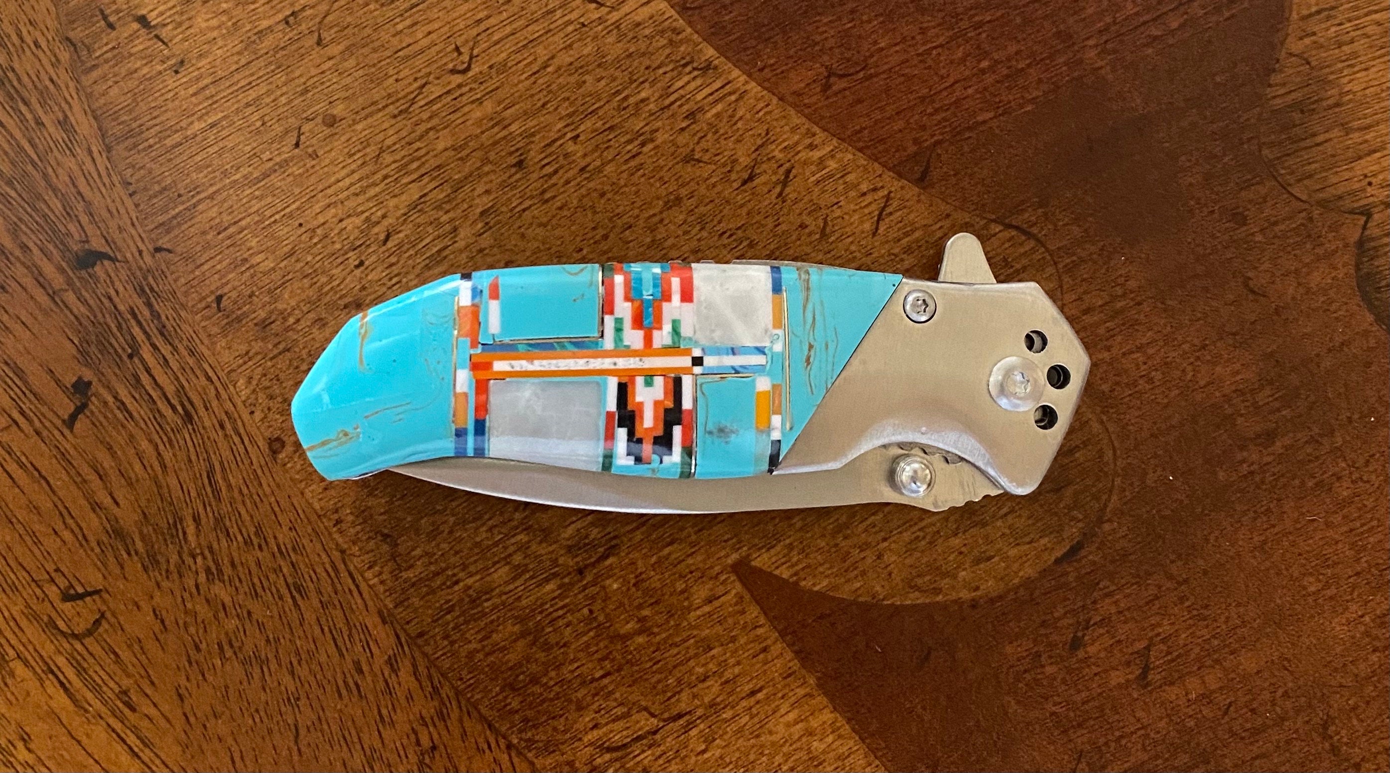 Southwestern Inlay Knife - Inlay Turquoise Knife With Multi Stones ...