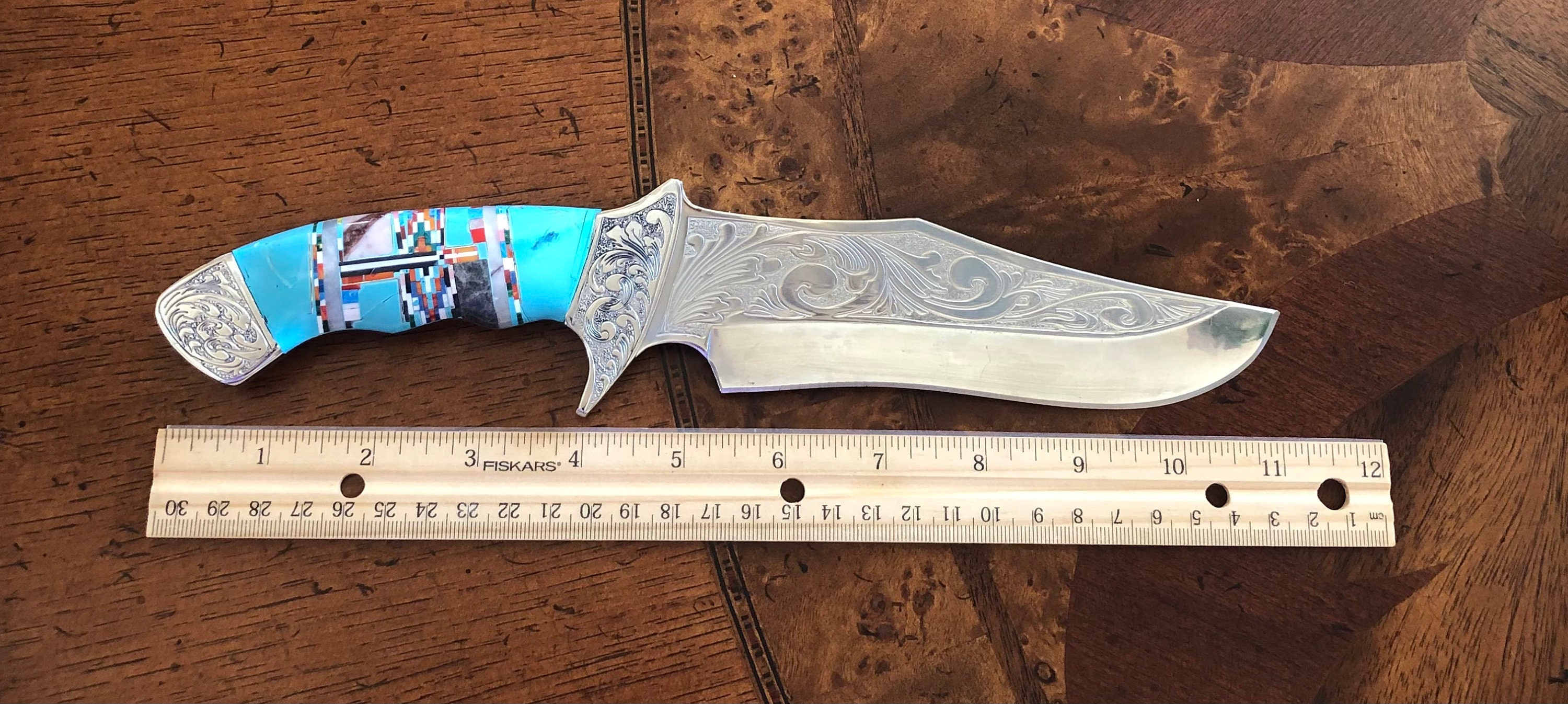 Southwestern Inlay Knife With Leather Sheath- Turquoise Inlay Knife ...