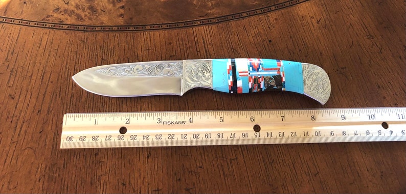Inlay Knife With Leather Sheath- Turquoise Inlay Knife With Multi ...