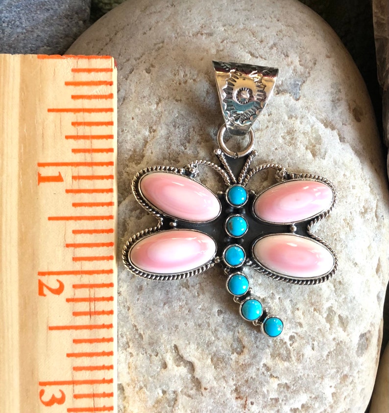 Pink Conch Shell Butterfly Pendant Natural Pink Conch & Turquoise ...