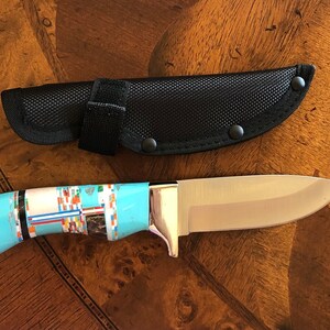 Inlay Pocket Knife With Black Sheath- Turquoise Inlay Knife With Multi ...