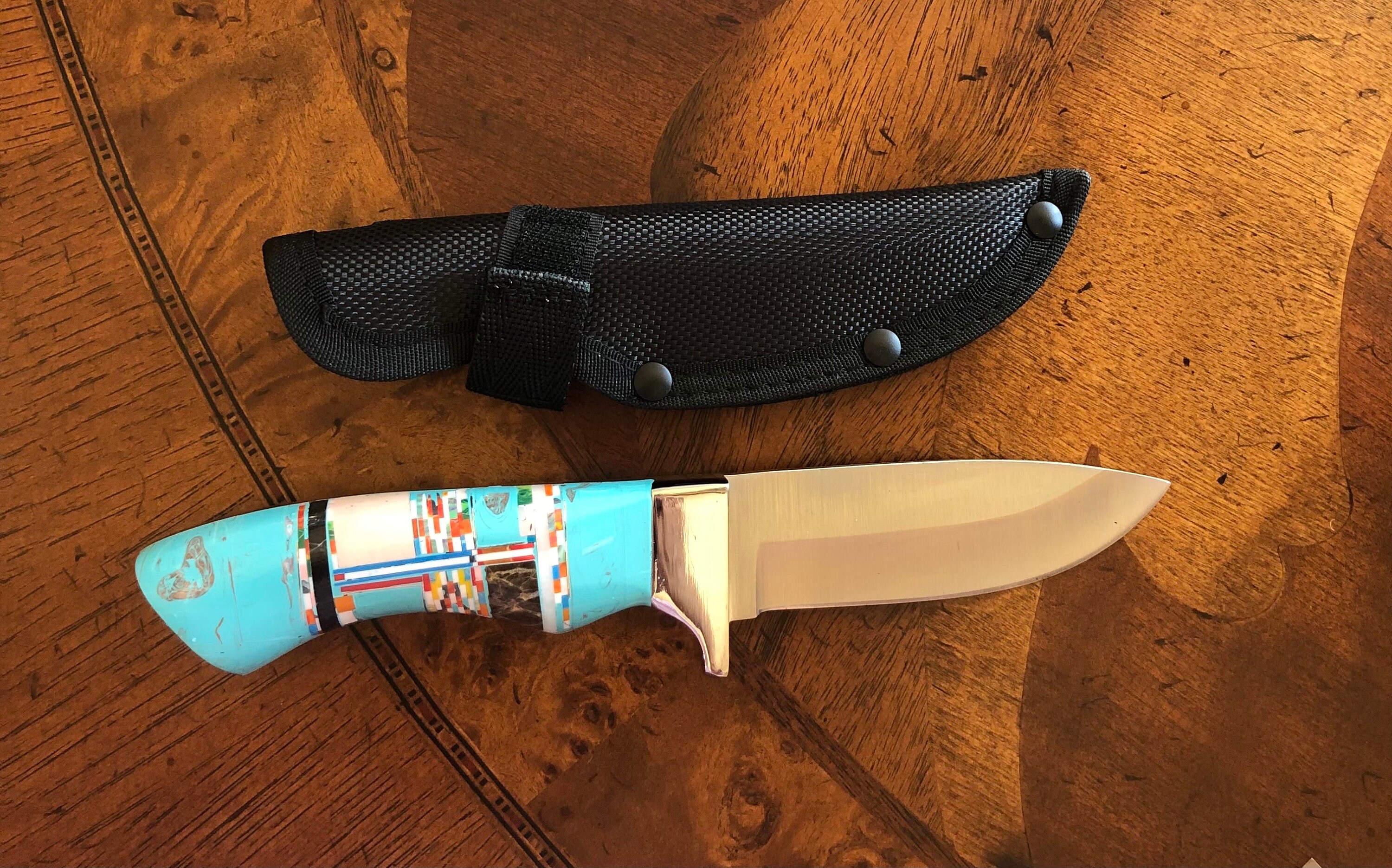 Inlay Pocket Knife With Black Sheath- Turquoise Inlay Knife With Multi ...