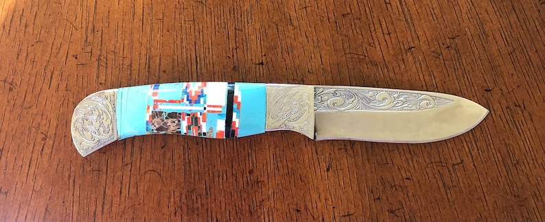 Inlay Knife With Leather Sheath- Turquoise Inlay Knife With Multi ...