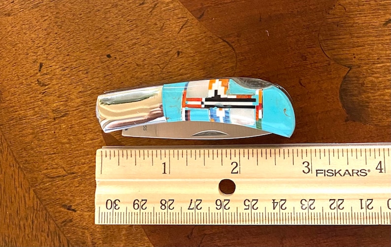 Turquoise Inlay Knife With Multi Stones - Micro Inlayed Knife ...