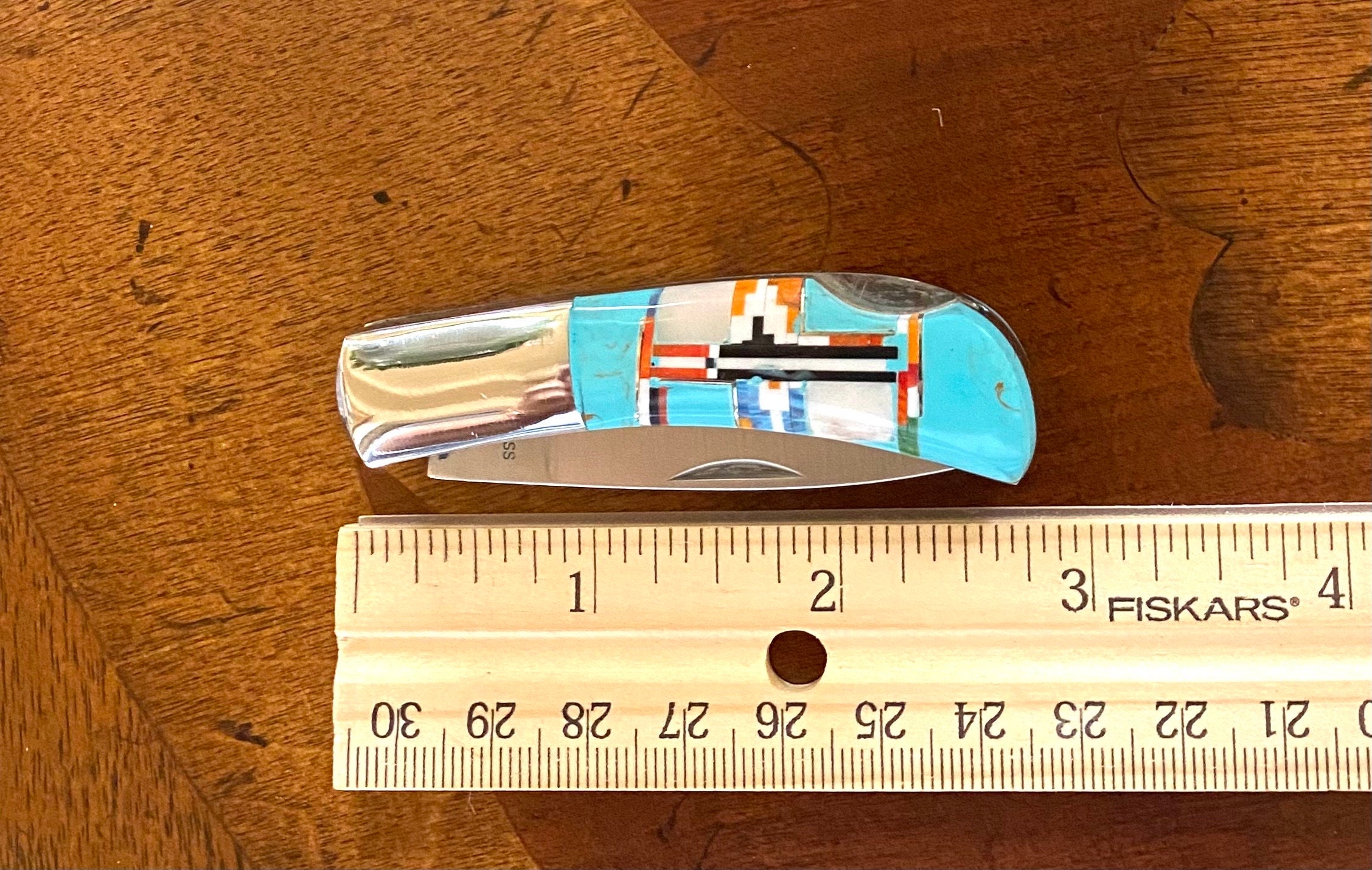 Turquoise Inlay Knife With Multi Stones - Micro Inlayed Knife ...