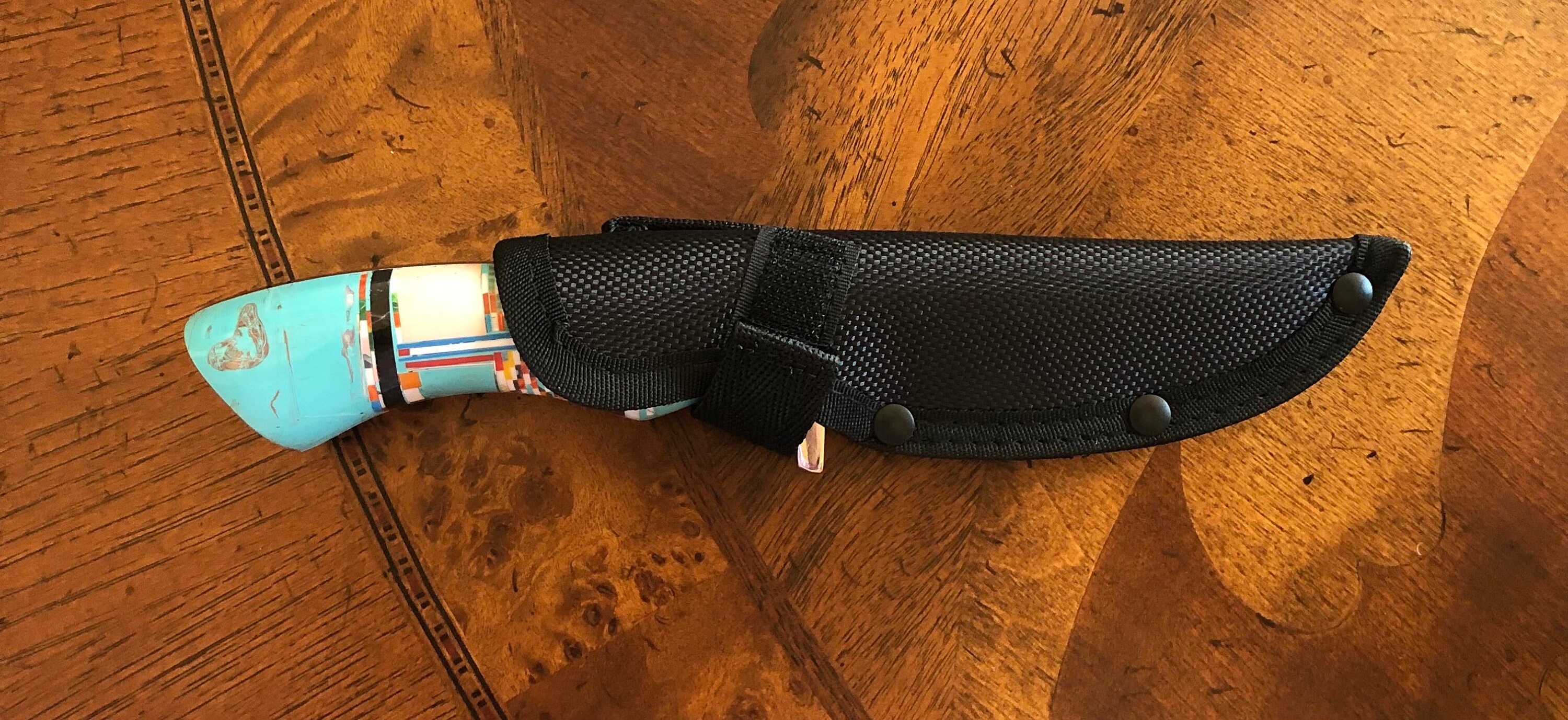 Inlay Pocket Knife With Black Sheath- Turquoise Inlay Knife With Multi ...