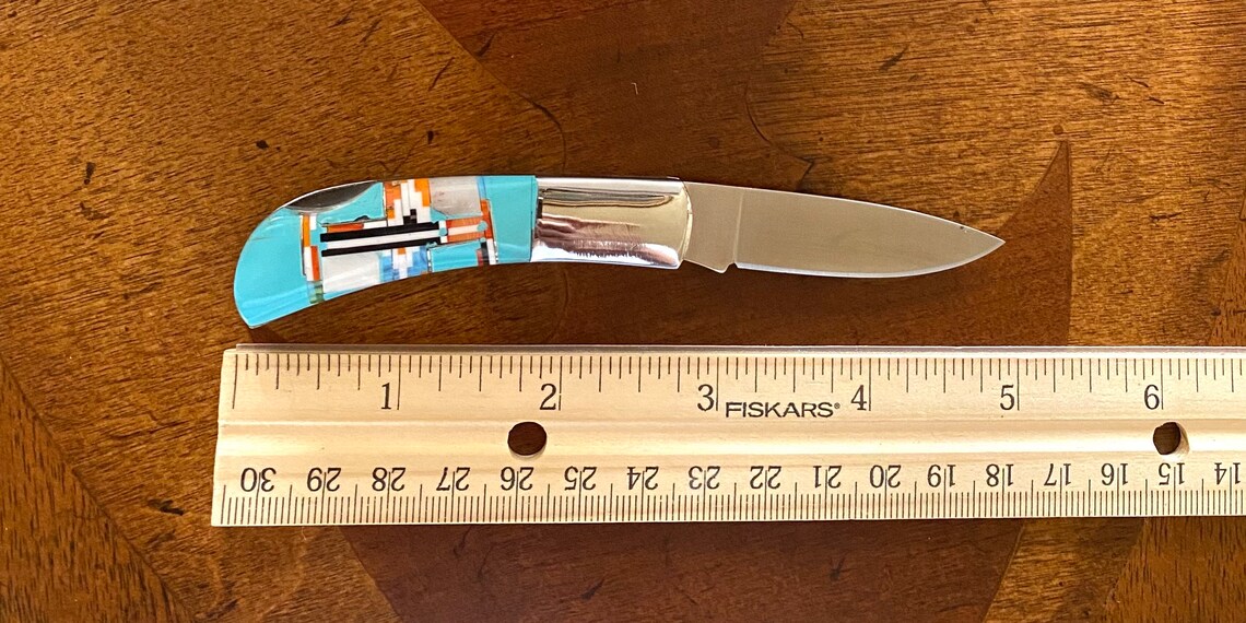 Turquoise Inlay Knife With Multi Stones - Micro Inlayed Knife ...