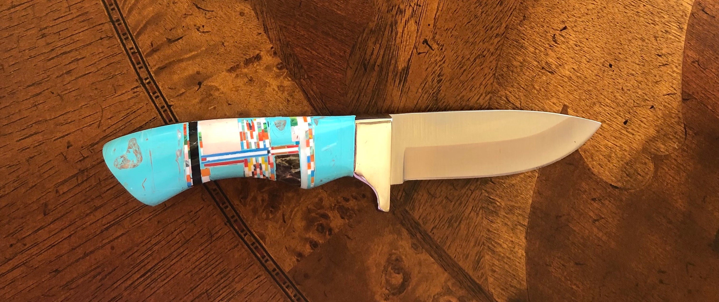Inlay Pocket Knife With Black Sheath- Turquoise Inlay Knife With Multi ...