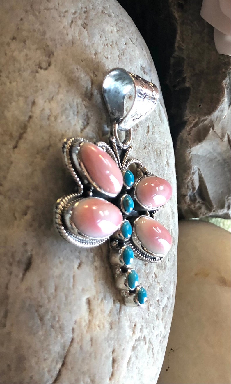 Pink Conch Shell Butterfly Pendant Natural Pink Conch & Turquoise ...