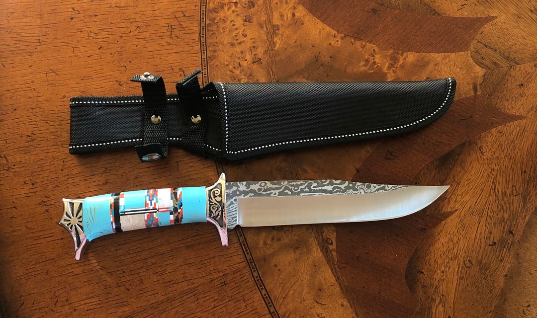 Inlay Knife With Black Sheath- Turquoise Inlay Knife With Multi Stones ...