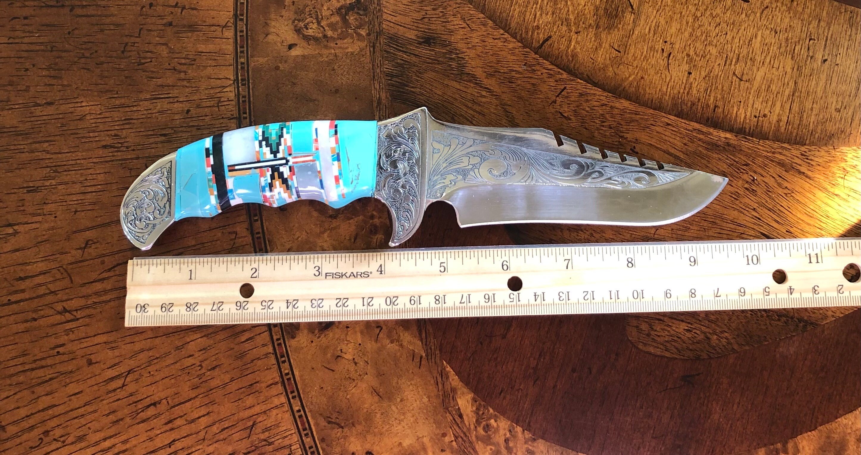 Southwestern Inlay Knife With Leather Sheath- Turquoise Inlay Knife ...