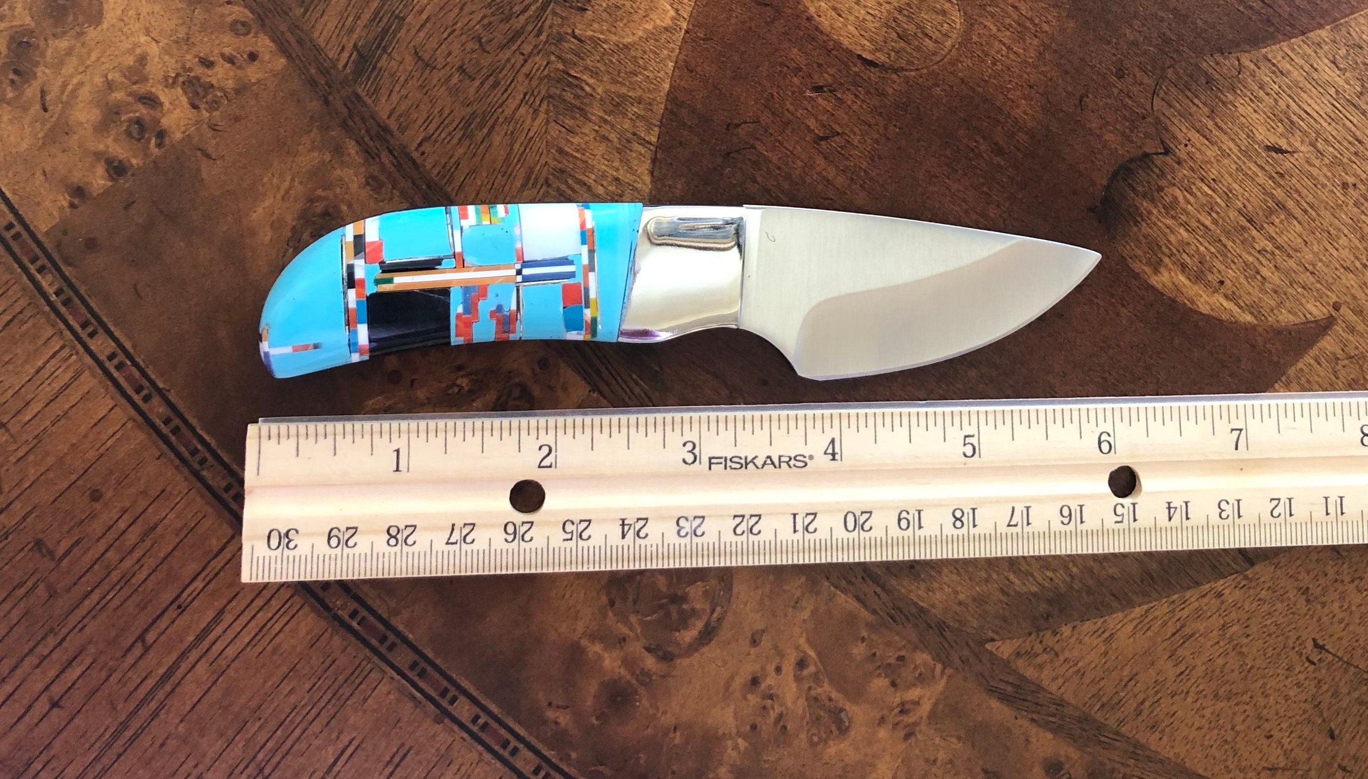 Inlay Pocket Knife With Black Sheath- Inlay Turquoise Knife With Multi ...