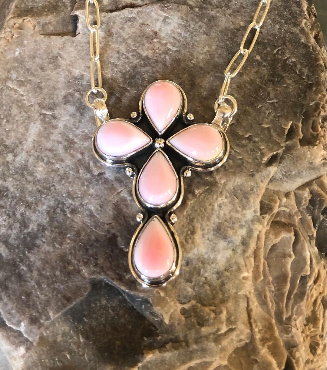 Pink Conch Shell Bar Necklace - Natural Pink Conch Shell Cross Bar ...