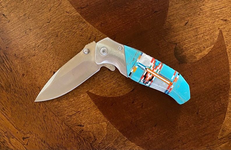 Southwestern Inlay Knife - Inlay Turquoise Knife With Multi Stones ...