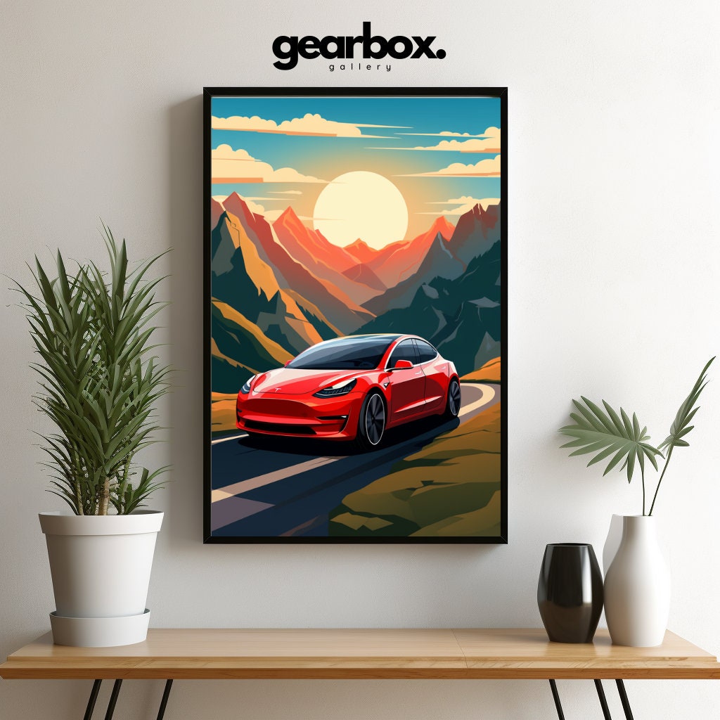 Retro Style Tesla Model Y Poster, Tesla Model Y Print, 2020s Car Print ...
