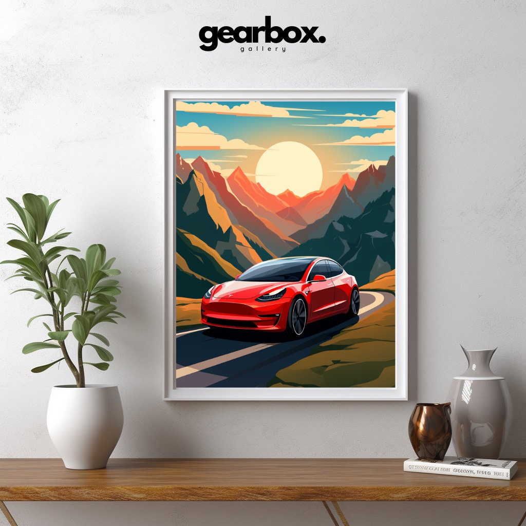 Retro Style Tesla Model Y Poster, Tesla Model Y Print, 2020s Car Print ...