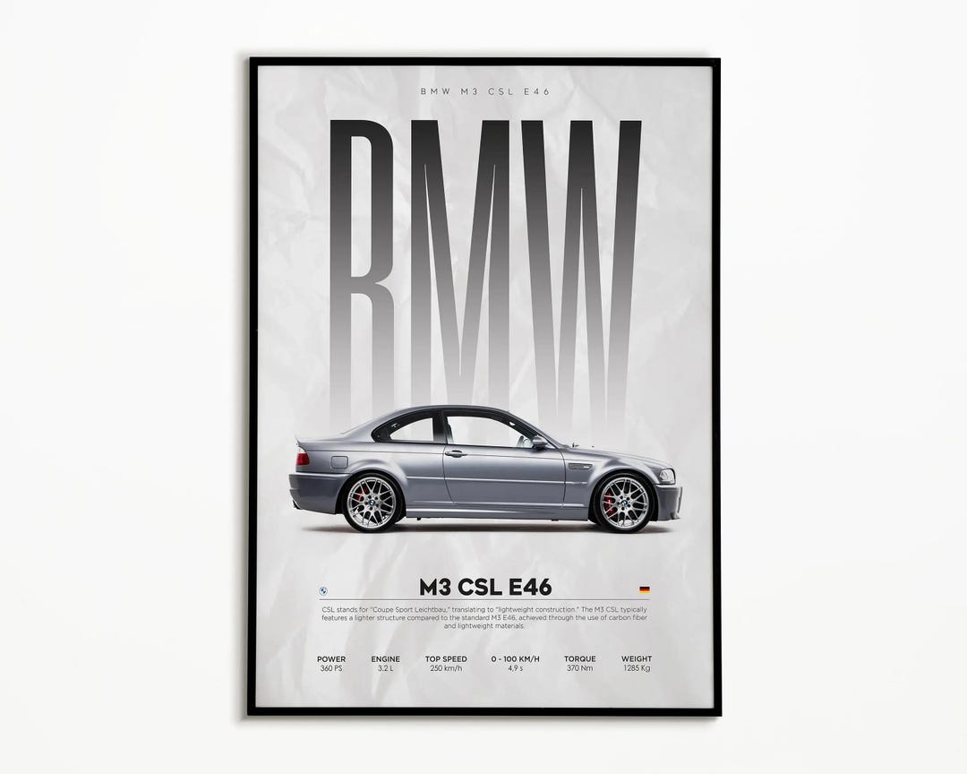 BMW M3 CSL E46 Poster Stunning High-quality Print of the Legendary ...