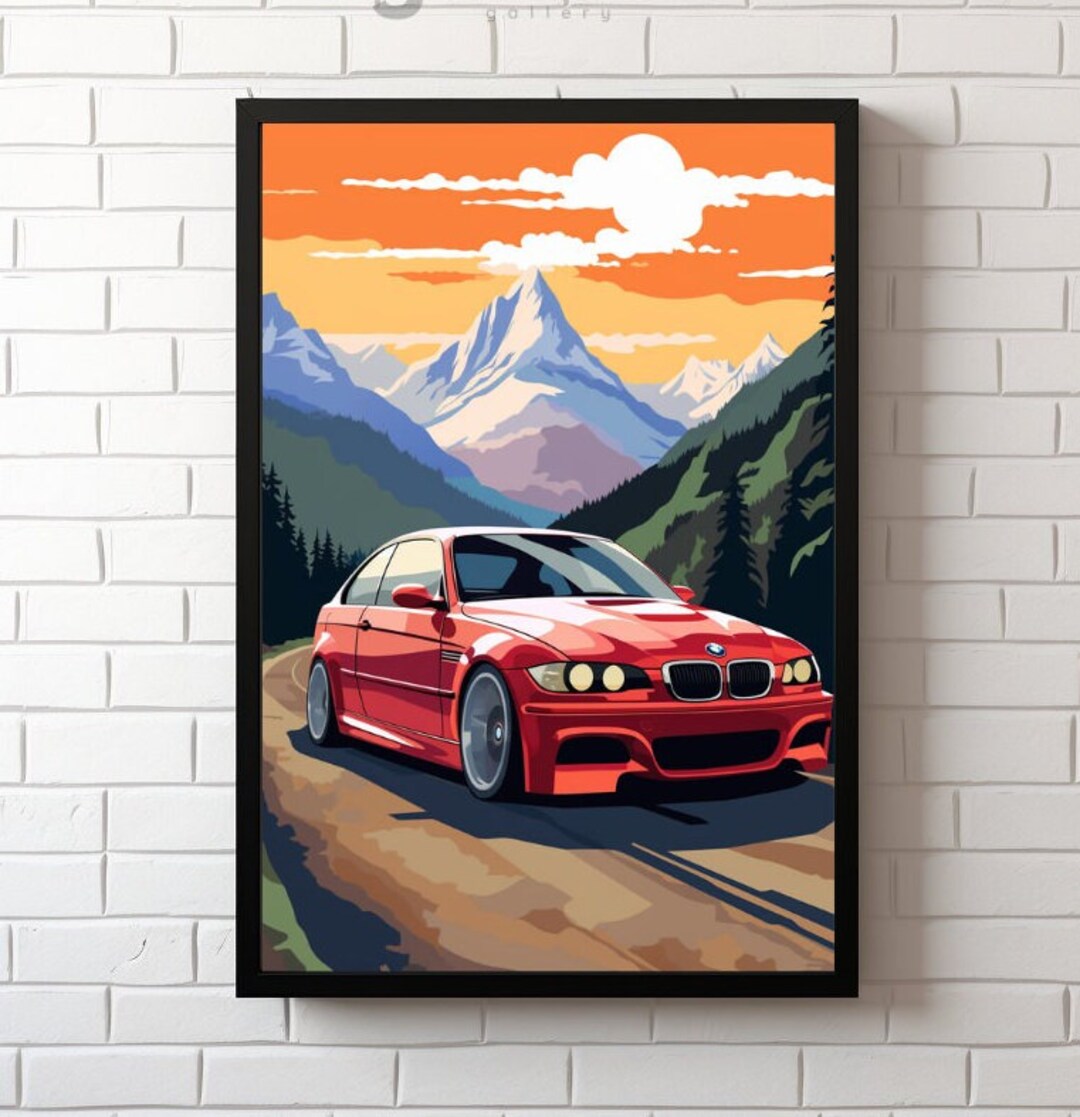 BMW M3 E46 Print Vintage / Retro style, 2000er Jahre Auto, BMW M3 E46 ...