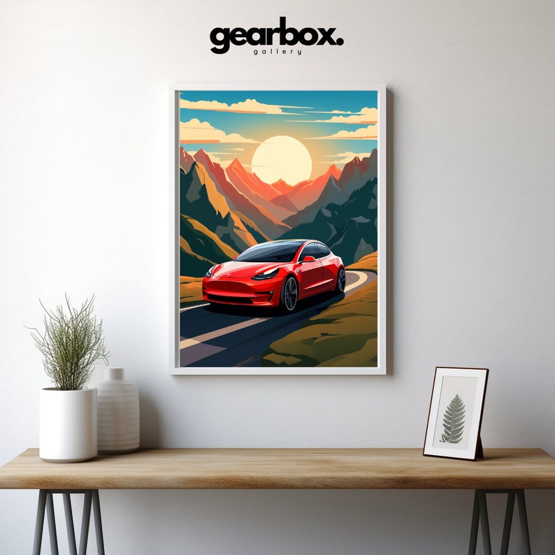Retro Style Tesla Model Y Poster, Tesla Model Y Print, 2020s Car Print ...
