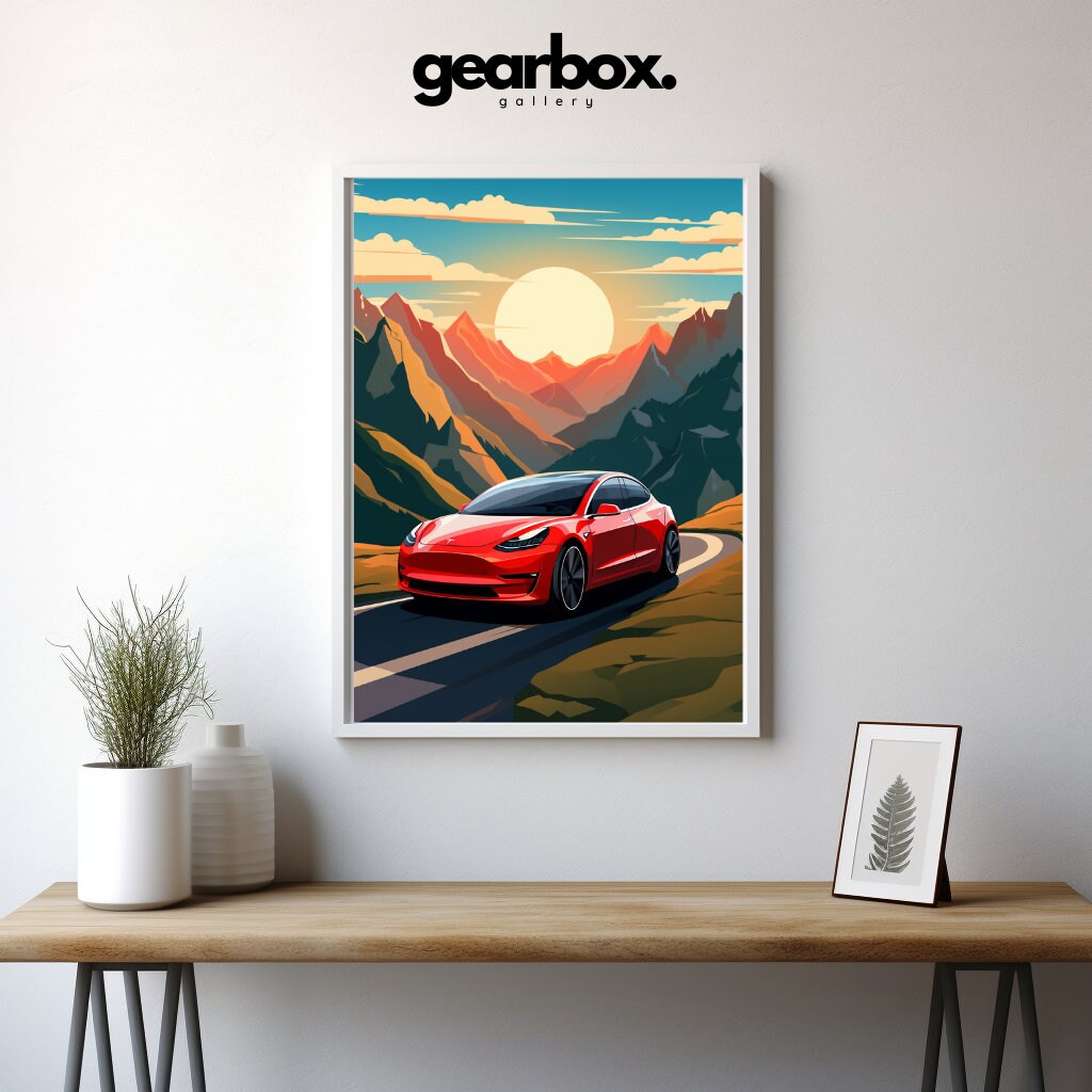 Retro Style Tesla Model Y Poster, Tesla Model Y Print, 2020s Car Print ...