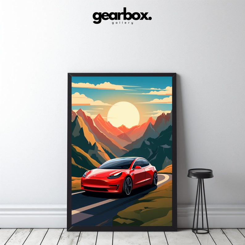 Retro Style Tesla Model Y Poster, Tesla Model Y Print, 2020s Car Print ...