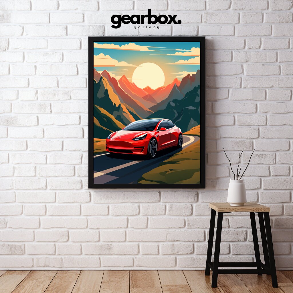 Retro Style Tesla Model Y Poster, Tesla Model Y Print, 2020s Car Print ...