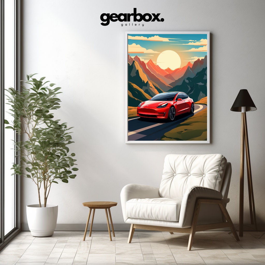 Retro Style Tesla Model Y Poster, Tesla Model Y Print, 2020s Car Print ...