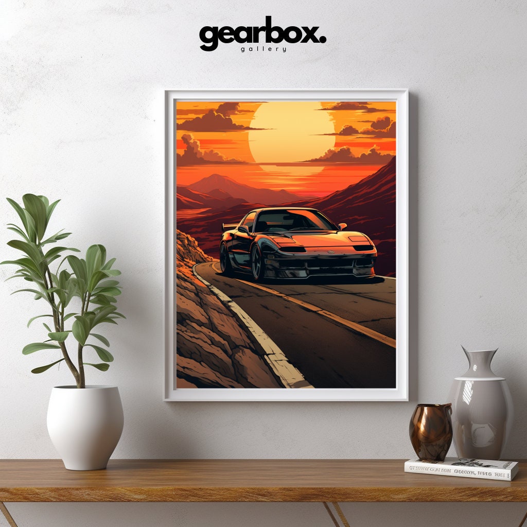 Retro/ Vintage Mazda RX-7 Print, 1990s Car Print, Mazda RX-7 Poster ...