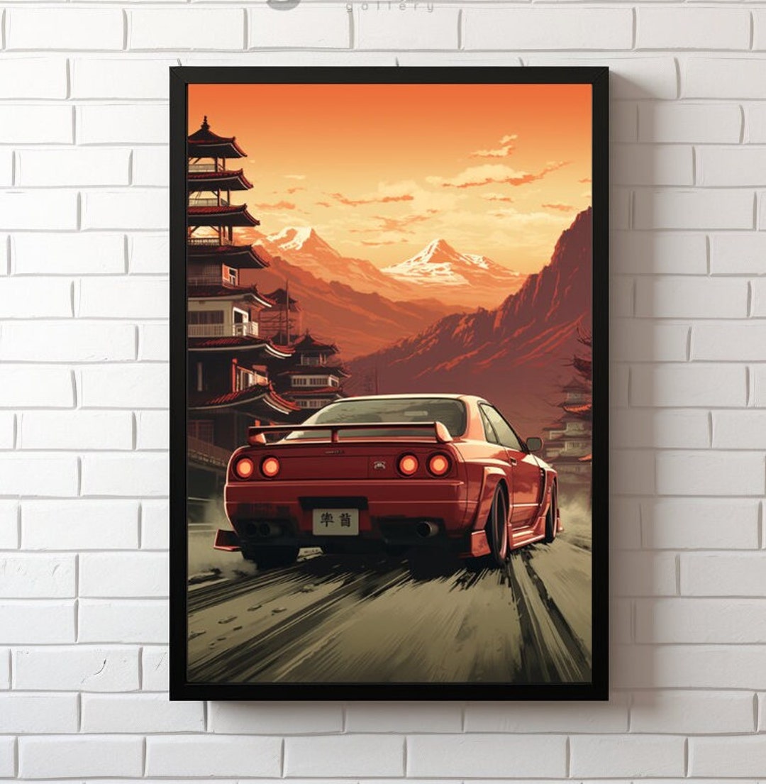Vintage/ Retro Style Nissan Skyline R33 Print, 1990s Car Print, Nissan ...