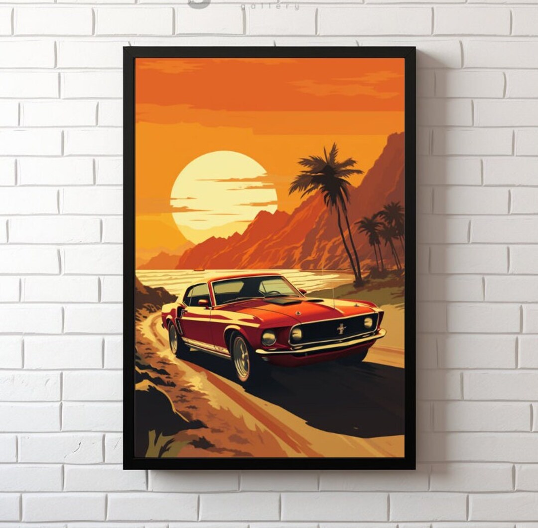 Vintage Ford Mustang Poster, Ford Mustang Print, 1960s Car Print, Car ...