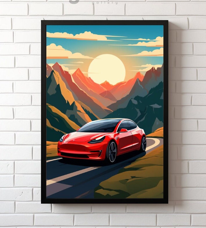 Retro Style Tesla Model Y Poster, Tesla Model Y Print, 2020s Car Print ...