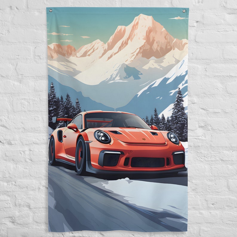 Printable Porsche 911 GT3 RS Flag Vintage Sports Car Artwork Cool ...