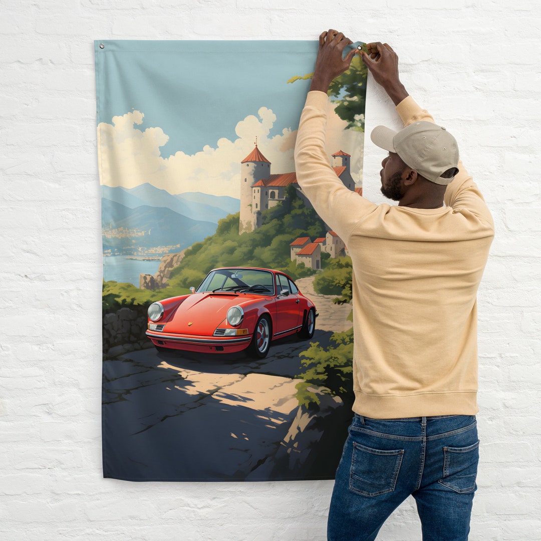 Retro Style Porsche 911 Flag 1970s Car Print, Porsche 911 Poster ...