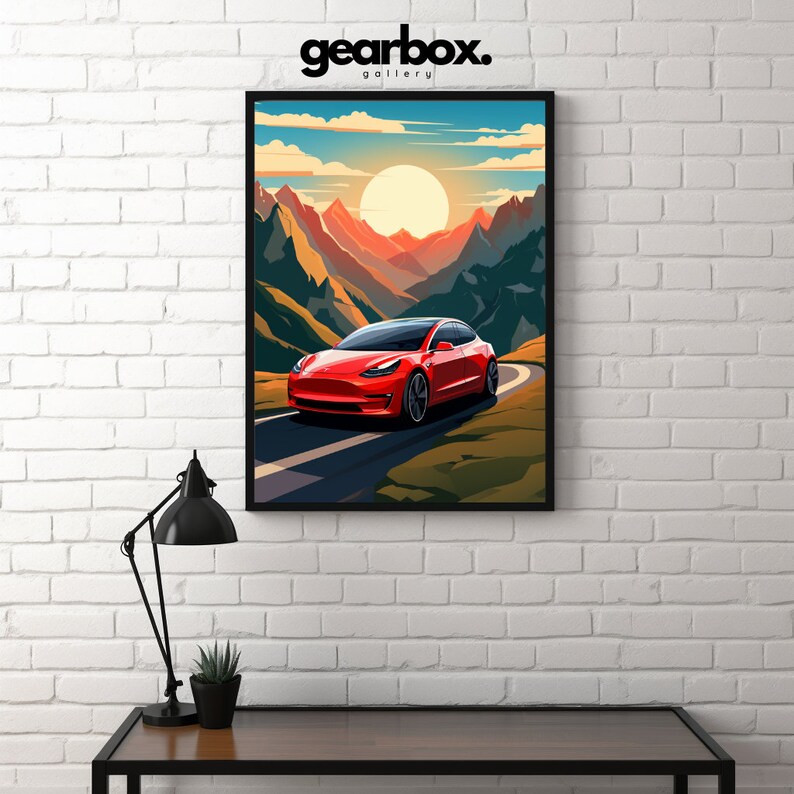 Retro Style Tesla Model Y Poster, Tesla Model Y Print, 2020s Car Print ...