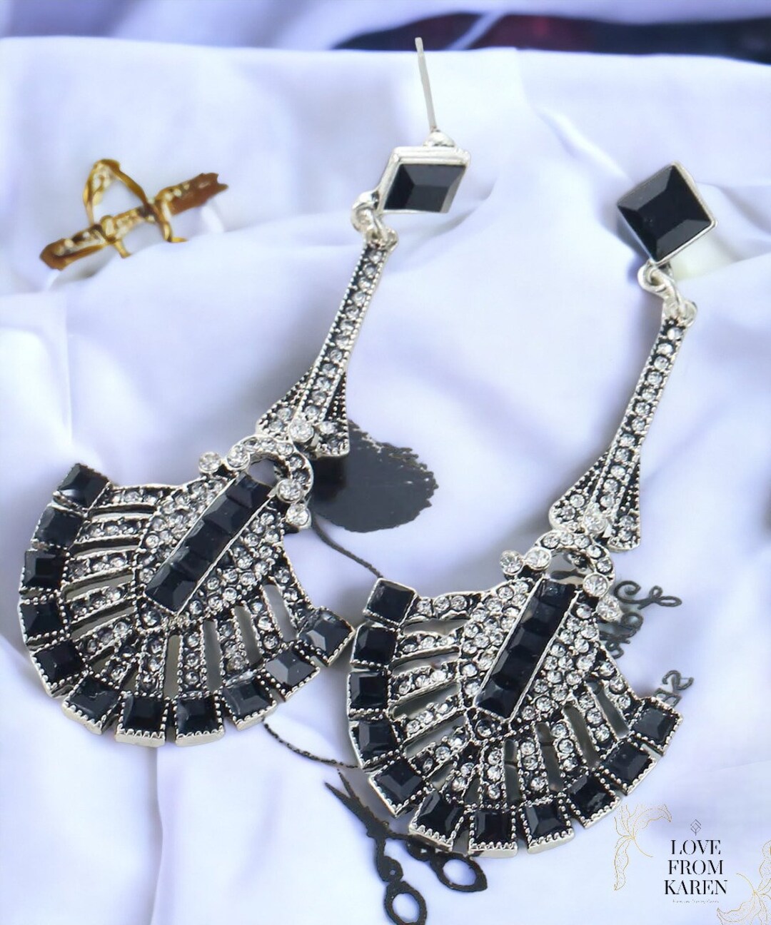Black Gothic Gem Dangle Drop Earrings,silver Gem Earrings, Black ...