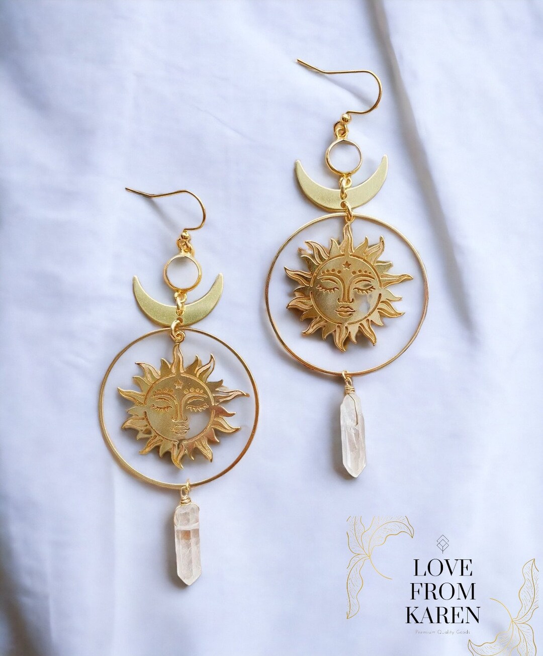 Sun and Moon Earrings,sun and Moon Crystal Dangle Earrings, Geometric ...