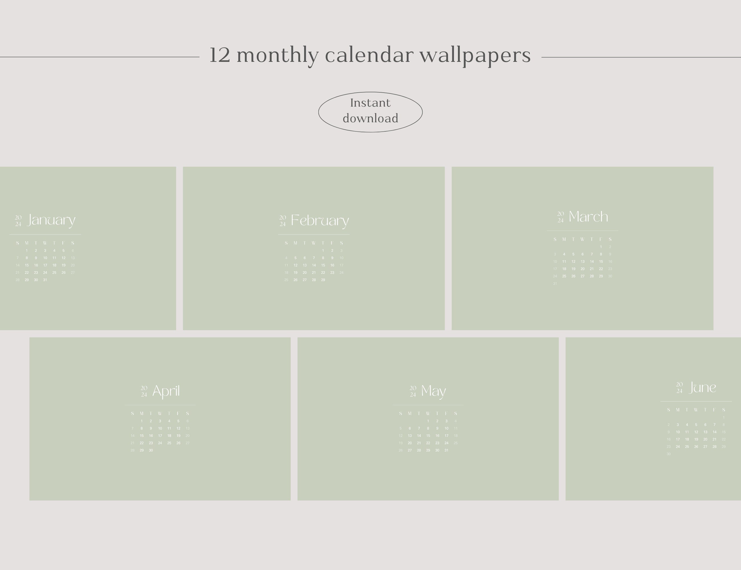 2024 Monthly Desktop Calendar Wallpapers Minimal and Aesthetic Design ...