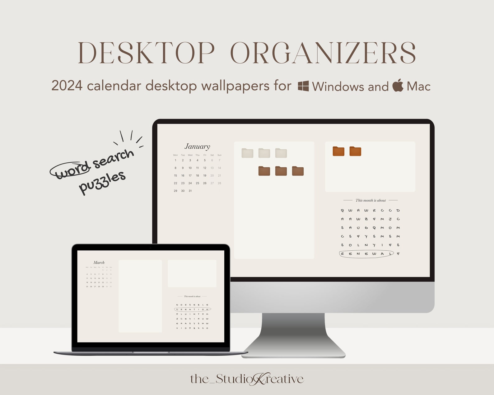 2024 Monthly Desktop Calendar Organizer Wallpapers | Word Search ...