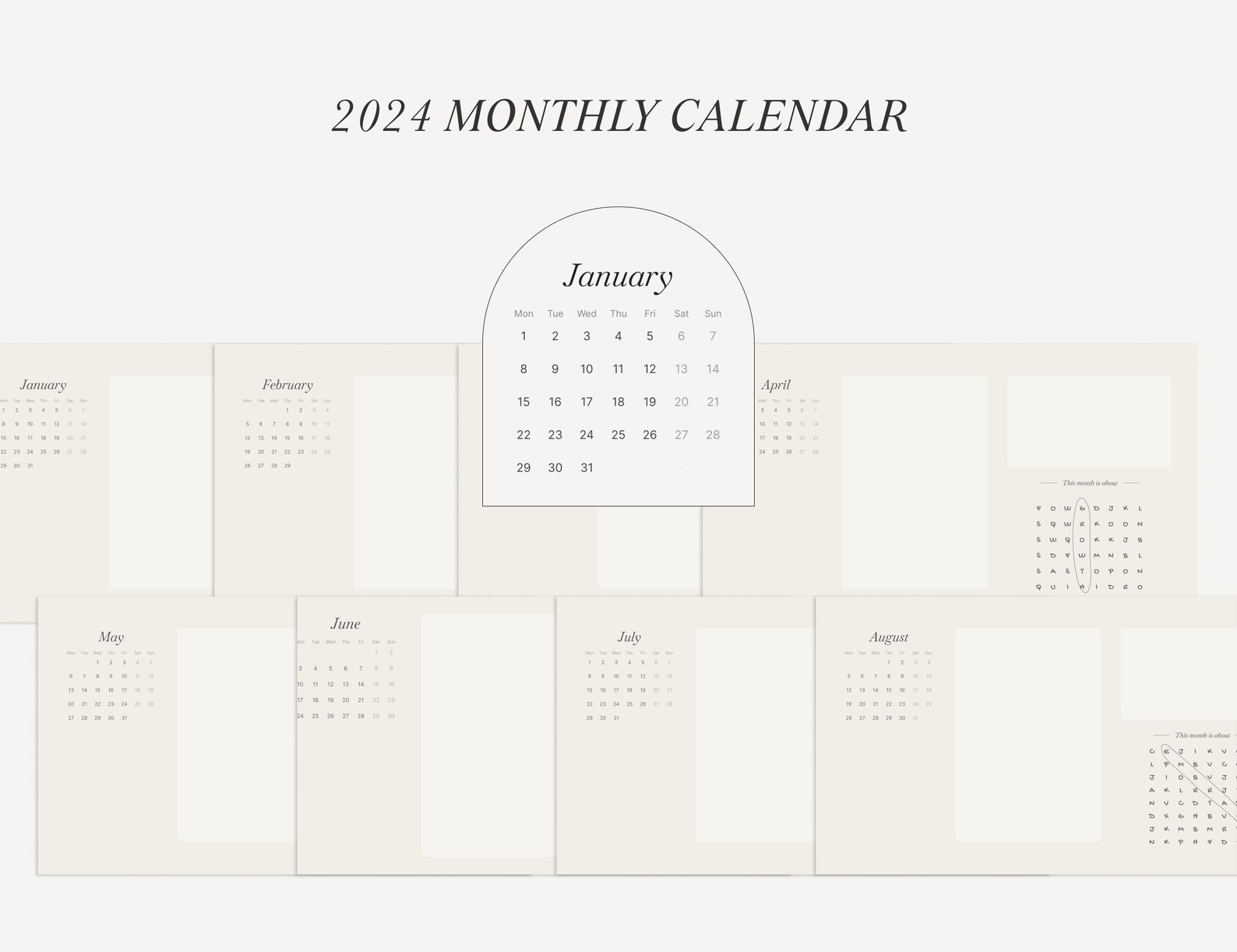 2024 Monthly Desktop Calendar Organizer Wallpapers | Word Search ...