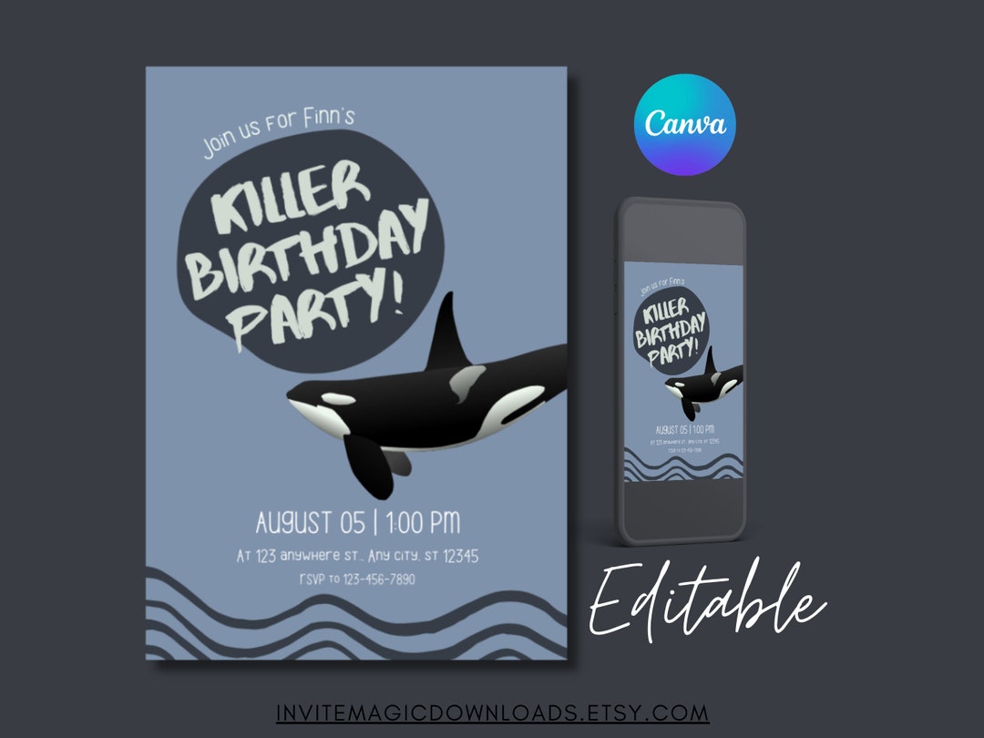 Orca Birthday Invitation Killer Whale Birthday Invitation - Etsy