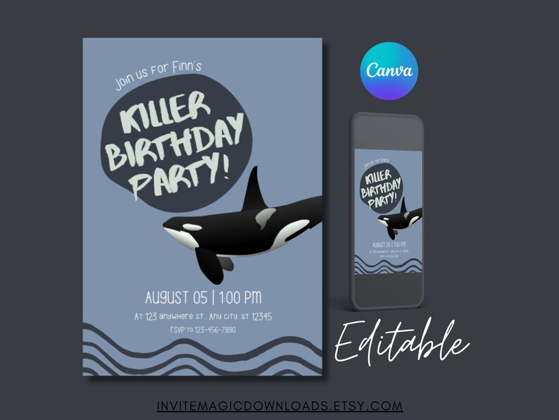 Orca Birthday Invitation Killer Whale Birthday Invitation - Etsy