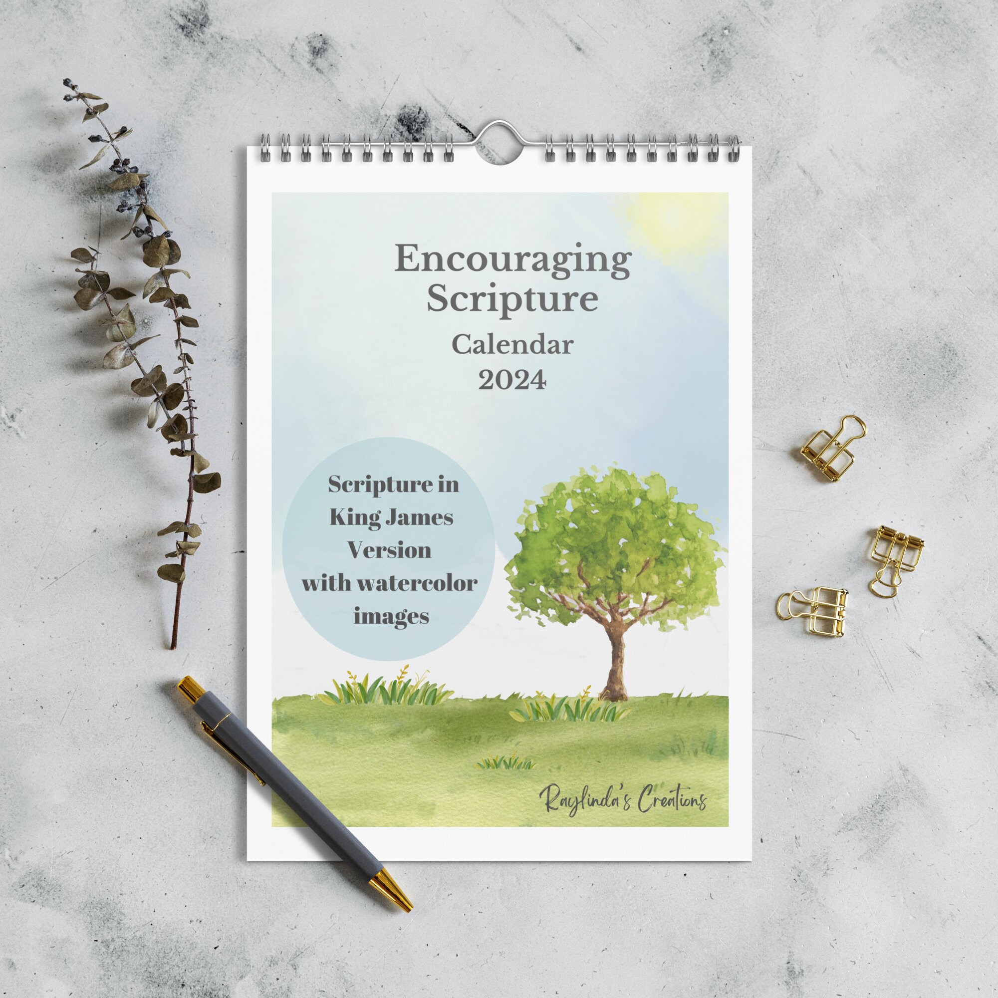Wall Calendar 2024 Water Color Images With King James Version Scripture ...